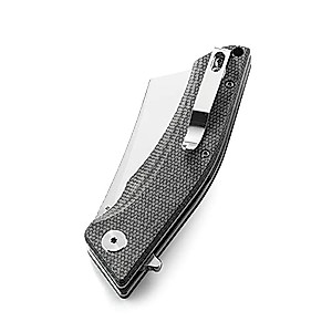 BESTECH KNIVES Cleaver Folding Pocket Knife: 3.15" D2 Steel Stain Stonewashed Cleaver Blade, Micarta Handle, Flipper Liner Lock, for Camping Fishing Hiking Hunting (BG42A Black)