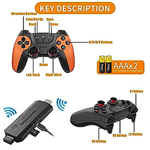 Wireless Retro Game Console, HeavenBird 64G HD Classic & 3D Games Stick Built in 47 Emulators with 40000+ Games & Dual 2.4G Wireless Controllers, 4K HDMI Video Games for TV, Gift for Adults & Kids