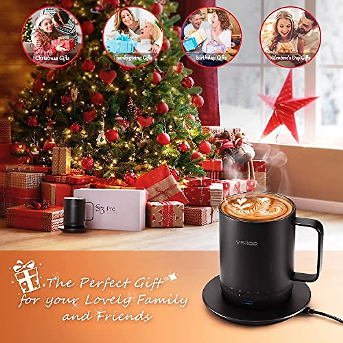 vsitoo S3 Pro Temperature Control Smart Mug, Coffee Mug Warmer for Desk Home Office, App Controlled Heated Coffee Cup, Self Heating Coffee Mug Improved Design- 14 oz