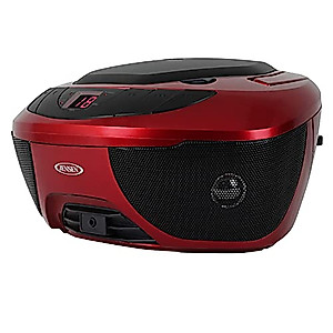 Jensen CD-475R Portable Sport Stereo Boombox CD Player with AM/FM Radio and Aux Line-in & Headphone Jack (Red)