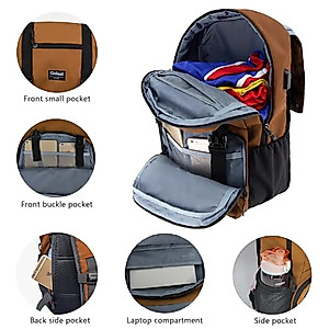 Goloni Casual Travel Backpack for Women Men, Lightweight backpack for college, Casual Daypack Backpacks with USB Charging Port,Brown