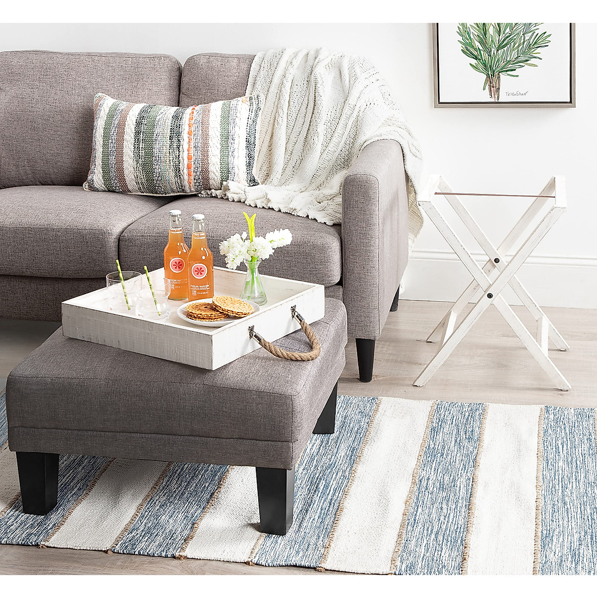 Kate and Laurel Bayville Vintage Tray Table, 17" x 17" x 24", White, Rustic Coastal Tray for Display and Storage