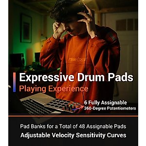 Xjam Professional MIDI Pad Controller - Ultra-Portable Aluminum Frame MIDI Drum Pad with 16 Beat Pads and 6 Assignable Knobs, Beat Machine for Melodic Samples, Plug & Play on iPad, iPhone, Mac, PC