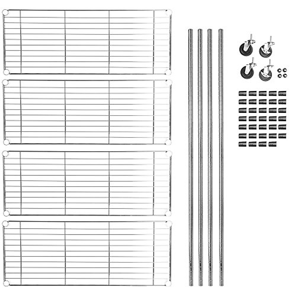 AmazonBasics 4-Shelf Shelving Storage Unit on 3'' Wheel Casters, Chrome Silver & 3-Shelf Adjustable, Heavy Duty Storage Shelving Unit (250 lbs per shelf), Steel Wire Rack, Chrome (23.3L x 13.4W x 30H)