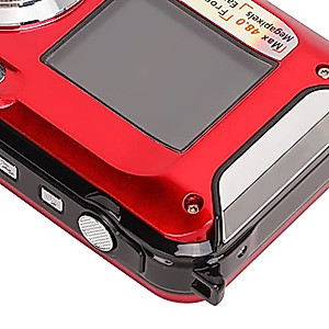 Waterproof Digital Camera, Full HD 2.7K 48MP 10ft Waterproof Underwater Digital Camera, 16X Digital Zoom Front Rear Double Screens Waterproof Digital Camera (Red)