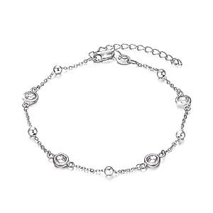 Sterling Silver Planet Galaxy Anklet Ankle Bracelet with Sparking Cubic Zirconia, Wonderful Beach Time Anklet for This Spring & Summer, Anniversary Birthday Jewelry Gifts for Women