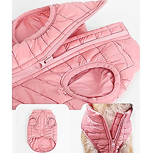 Harikaji Dog Winter Coat with D Ring,Super Light Small Dogs Warm Coat Zip Waterproof Pet Cat Warm Jacket Vest Apparel for Small Medium Dogs(Pink,L)