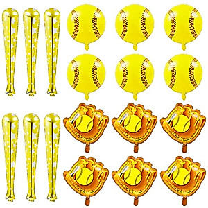 18 Pcs Softball Foil Balloons Softball Party Decorations 18 Inch Ball 20 Inch Glove 30 Inch Bat Balloons Sports Theme Softball Party Favors Softball Birthday Party Supplies for Gifts Props