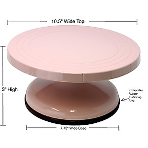 Creative Hobbies 10.5 Inch Rotating Cake Decorating Turntable - Pink Plastic - Revolving Cake Stand, Banding Wheel, Sculpture Stand with Sturdy Base