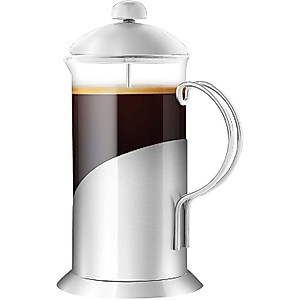 OVENTE French Press Coffee Maker 34 Ounce, 4 Level Stainless Steel Filter System, Borosilicate Heat Resistant Glass Carafe with Free Measuring Scoop, Silver FSL34S