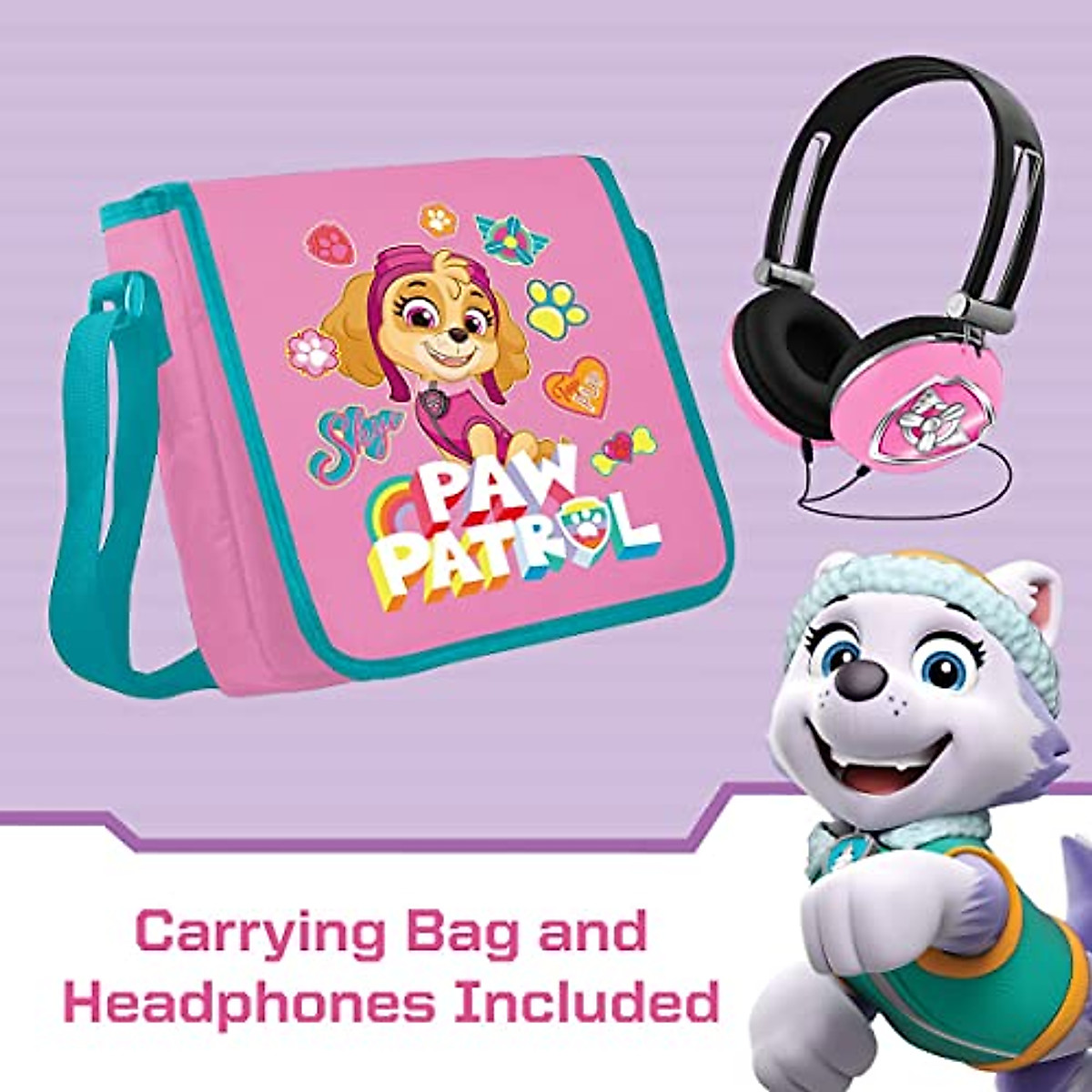 PAW Patrol 7" Portable DVD Player with Matching Headphones and Carrying Bag, Compatible with CDs, DVDs, USB and SD Card, Swivel Screen, (NKPDVD701SK)