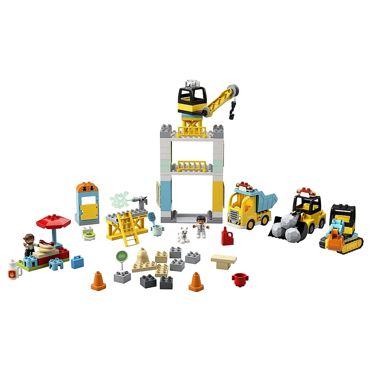 LEGO DUPLO Construction Tower Crane & Construction 10933 Creative Building Playset with Toy Vehicles; Build Fine Motor, Social and Emotional Skills; Gift for Toddlers (123 Pieces)