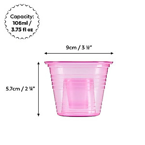 MATANA 150 Neon Plastic 3.75oz Party Bomb Shot Glasses with 1oz Inner Shot Cups - Sturdy, Disposable & Reusable