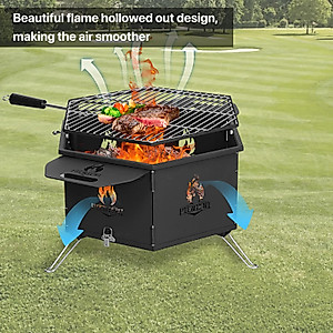 Fire pit with Grill Portable Wood Burning Fire Pits Metal Fire Pit are Used for Garden Picnic, Camping Bonfire, Backyard Parties, BBQ& Outdoor Firepit,Black