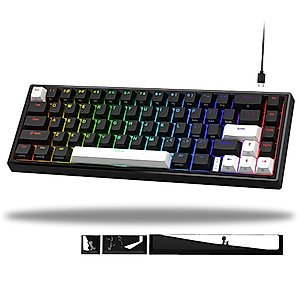 V-K66 60% Percent Keyboard, Mechanical Gaming Keyboard Gasket Mounted, Wired LED Backlit Keyboard with Arrow Keys - Black and White