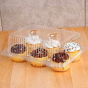 10 Cupcake Containers Plastic Disposable | High Dome Cupcake Boxes 6 Compartment Cupcake Holders Disposable Cupcake Carrier | Half Dozen Cupcake Trays | Durable Cup Cake Muffin Packaging Transporter