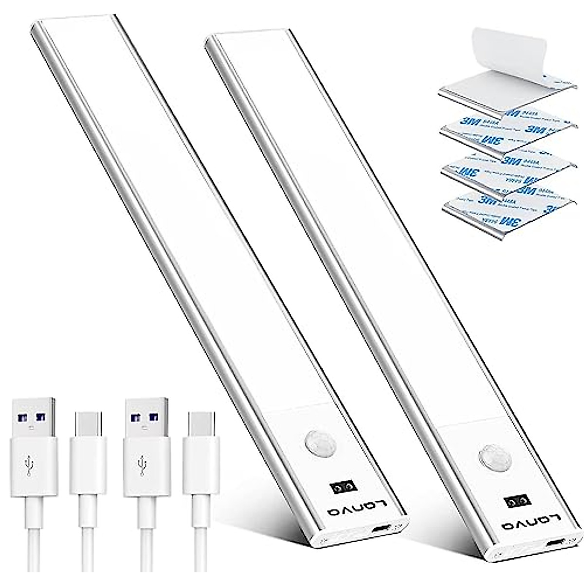 LANVA Under Cabinet Lights Motion Sensor Cabinet Lights Indoor 60 LED Closet Lights and 1500mAh Wireless Rechargeable Battery Operated Lights Under Counter Lights for Kitchen,Cabinet,Hallway