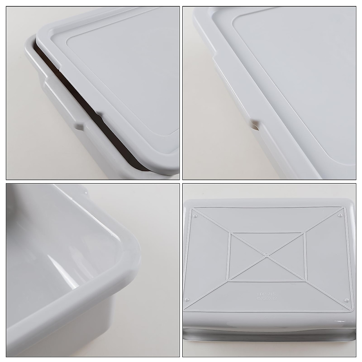 Jandson 3-Pack 13 L Commercial Bus Tub Box, Plastic Restaurant Bus Tubs with Lids, Grey