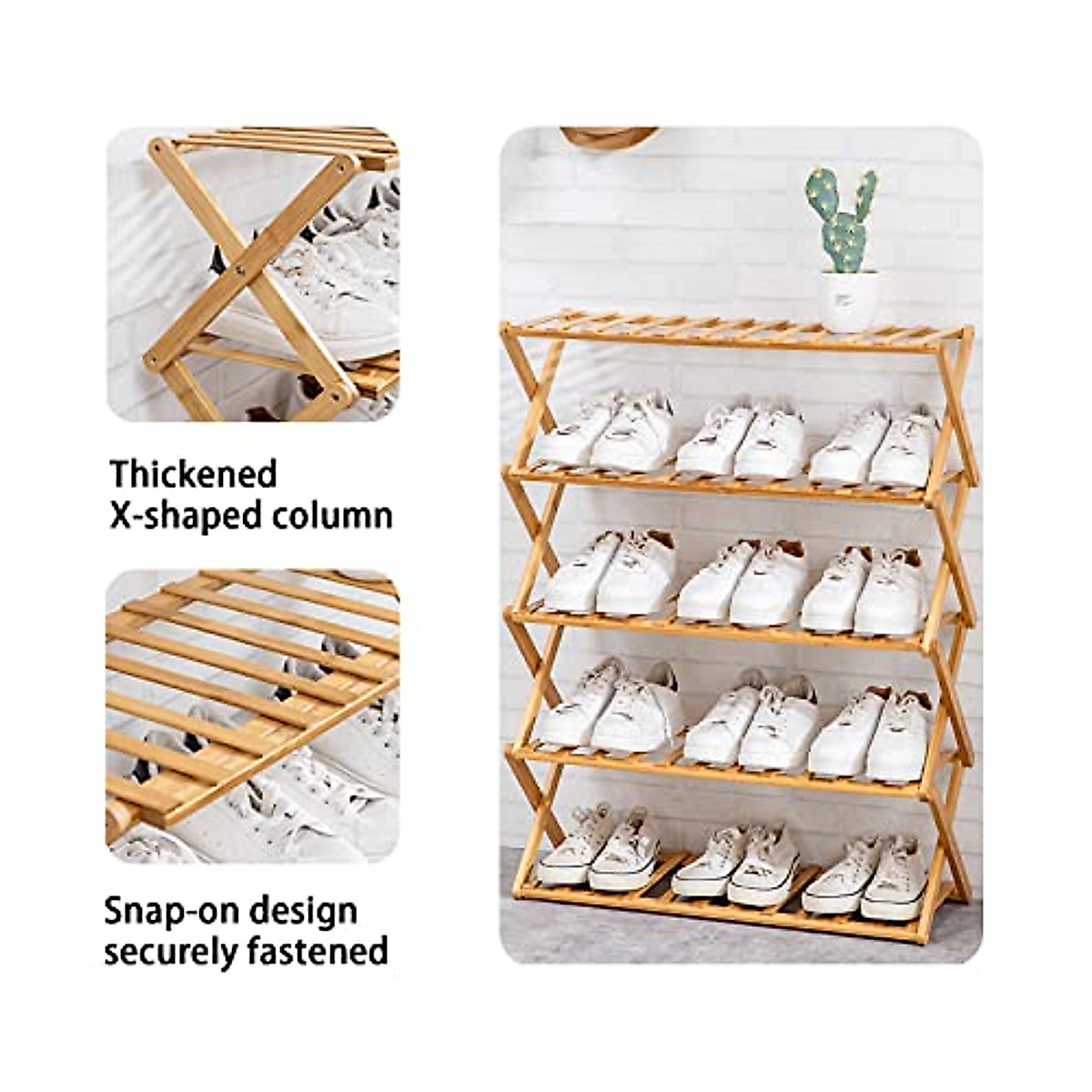 Five-Layer Shoe Rack Foldable Bamboo Shoe Rack No Installation Multifunctional Freestanding Shoe Rack Storage Rack For Doorway, Hallway, Closet, Living room, Bedroom Storage Organizer