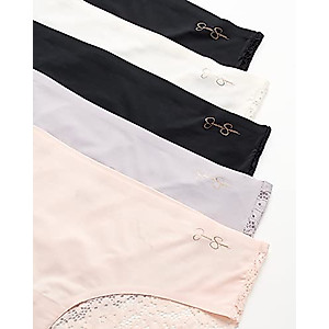 Jessica Simpson Women's Underwear - Microfiber Hipster Briefs (5 Pack), Size Large, Gardenia/Pearl Blush/Rain/Black