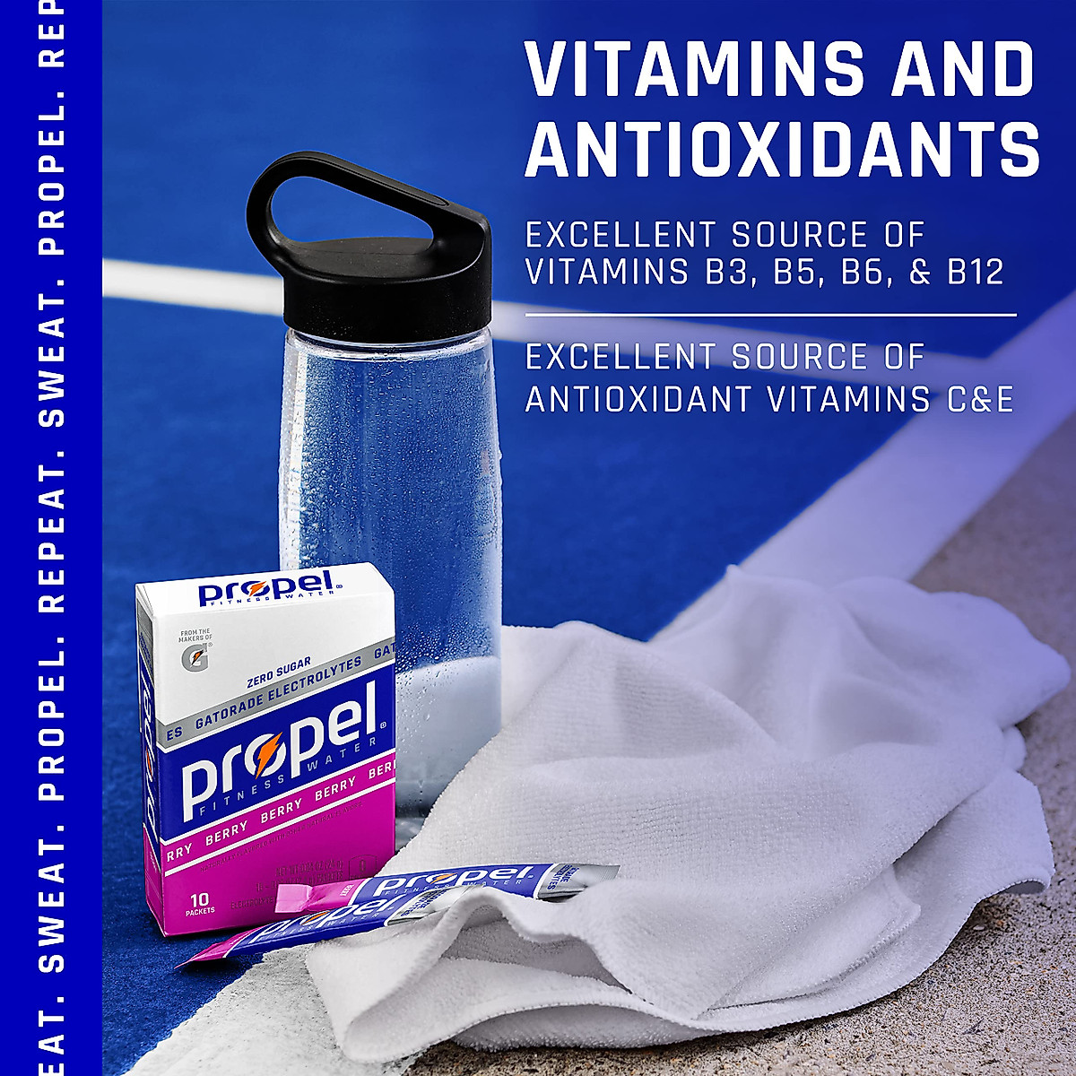 Propel Powder Packets, 3 Flavor Variety Pack, Electrolytes, Vitamins and No Sugar, Packaging May Vary, 0.88 Ounce (Pack of 5)