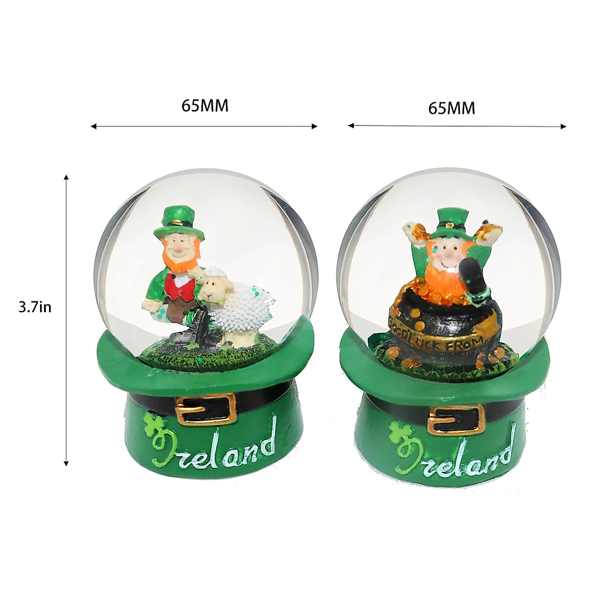 Aobaks St Patrick's Day Decorations, 2 Pack Snow Globe Crafts Present for Kids, st Patrick Day Accessories for Women, Leprechaun Collectible Figurines Table Decor for The Home