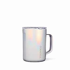 Corkcicle 16 Ounce Coffee Mug Triple Insulated Stainless Steel Cup with Clear Lid and Silicone Bottom for Hot Drinks, Prismatic
