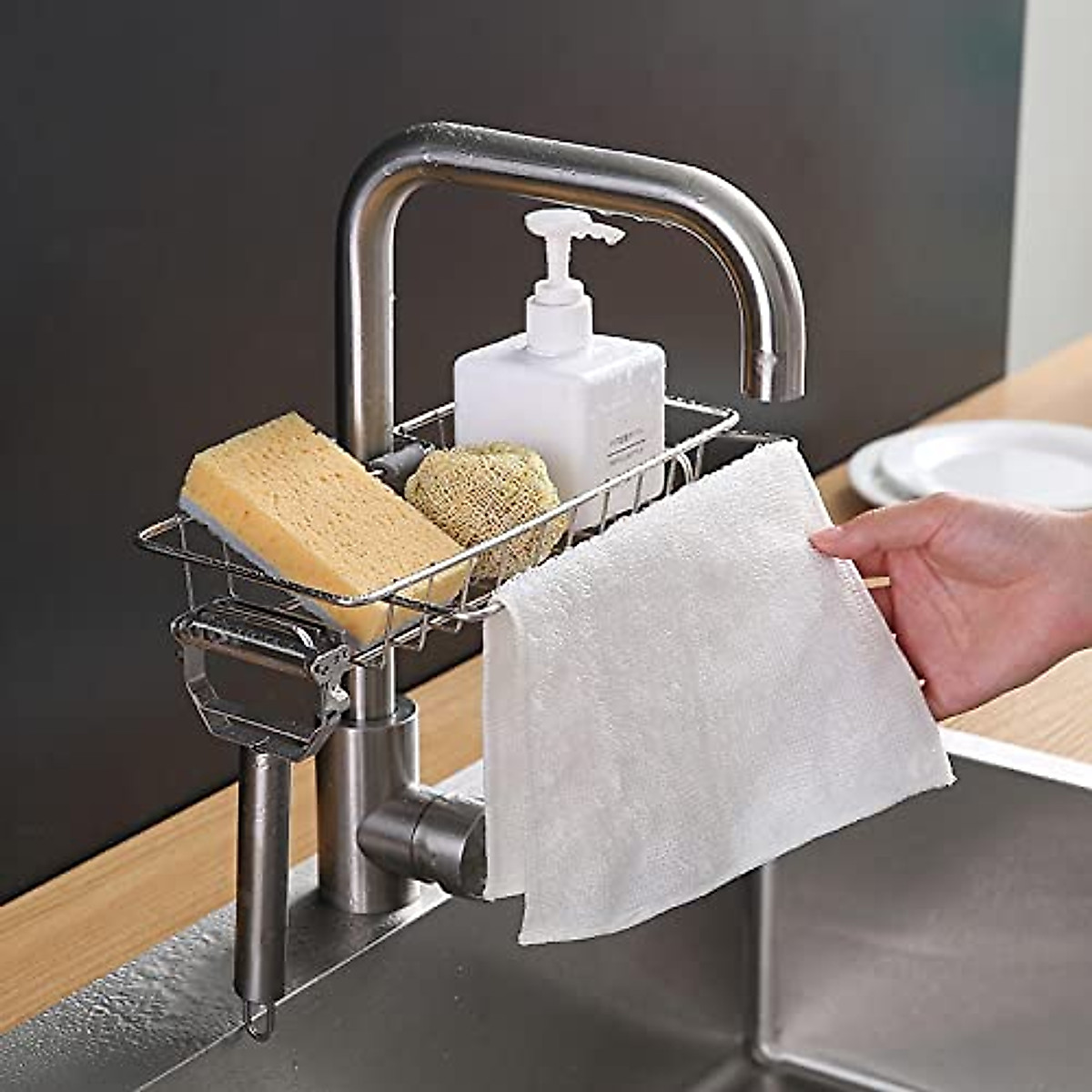 SeroNi Stainless Steel Tap Shelf for Sponges, Wipes and Sink Accessories Large