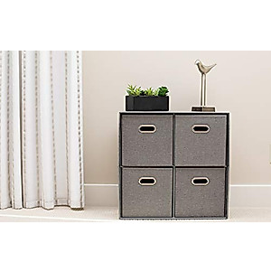 BIRDROCK HOME Grey Linen Cube Organizer with 4 Storage Bins – Collapsible Fabric Shelves and Cubes
