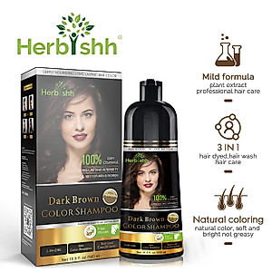 Herbishh Hair Color Shampoo - Magic Dye for Gray Hair, Lasting Color in Minutes - 500 Ml, 3-In-1, Ammonia-Free (Dark Brown)