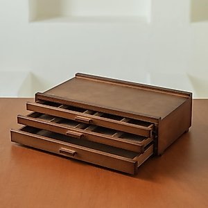 MEEDEN PRO Wood Artist Supply Storage Box - 3 Drawers Art Supply Storage Organizer - Solid Beech Wood Art Tool Box - Portable Storage Box for Pastels Pencils Brushes