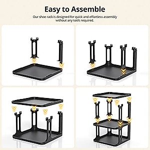 10 Tier Vertical Skinny Shoe Rack - Space Saving Corner Shoe Tower, Plastic Tall Thin Shoes Storage Organizer for Entryway and Closet, Free Standing Shoe Shelf in Black, Modular Set No-Tool Assembly