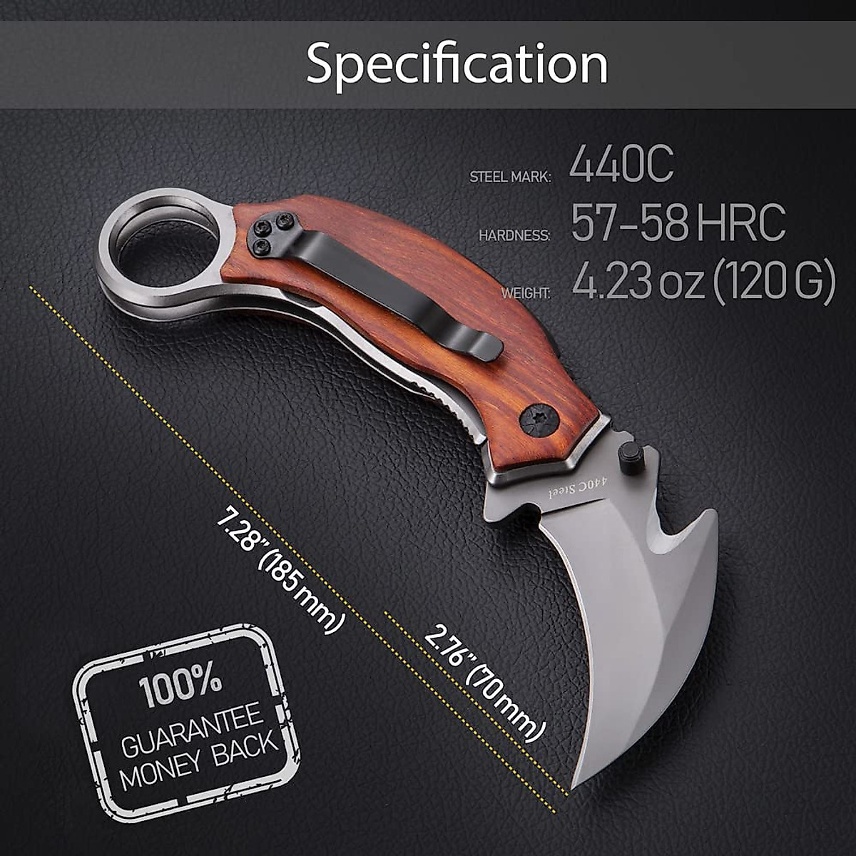 Bundle of 2 Items - Karambit Knife - Karambit Folding Knife - Folding Karambit Knives - CSGO Raptor Claw Knifes Wood Handle with Clip Pocket Krambite - Pocket Knife for Urban Work Hobby Unboxing