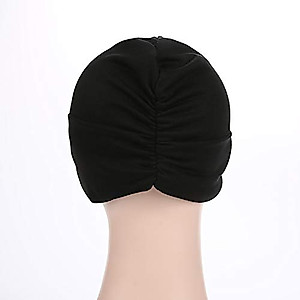 Chemo Sleep Turban Headwear Scarf Beanie Cap Hat for Cancer Patient Hair Loss (Black)