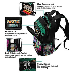 Sletend Printed Backpacks for Boys and Girls Skull Oil Painting Safety Student School Bag with Night Reflective Strip, Kids Backpack for Elementary Primary Middle School Student School Bag