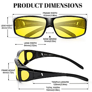 Peekaco Night Vision Driving Glasses Fit Over Glasses, Wrap Around Nighttime Glasses Anti Glare Polarized for Men Women