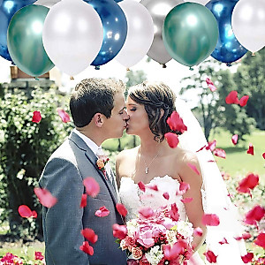 Blue and silver Metallic Chrome Latex Balloons, 50pcs 12 Inch Green Metallic Balloons White Latex Party Balloons for Bridal Shower Wedding Birthday Graduation Valentine’s Day Party Decoration