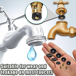 116 PCS Faucet Washer Assortment Kit Outdoor Faucet Repair Kit with Brass Screws Flat and Beveled Washers for Use with Assorted Quick-Opening Style Faucets Stem Worn Out Washer Replacements (116 PCS)