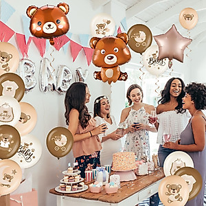 Glimin 42 Pieces Bear Balloons Set 24 Inch Bear Baby Shower Foil Balloons Cute Bear Shaped Balloons 12 Inch Brown Bear Latex Balloons for Bear Baby Shower Birthday Party Decoration Supplies
