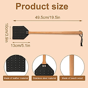 2pcs Leather Fly Swatter, Manual Heavy Duty Flyswatter with Long Wood Handle and Hanging Rope Durable Fly Swatter Catcher Wasp Swatter for Indoor Outdoor Home Fly