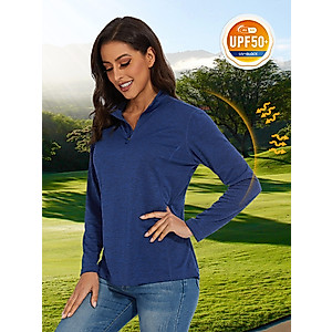 MAGCOMSEN SPF Golf Shirt Summer Shirts for Women Uv Protection Shirts Running Shirts Workout Shirts Athletic Shirts Dark Blue L