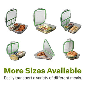 MyGo Container Half-Sized To-Go Single Compartment Container, 8" X 5" X 2-1/2", Reusable, Microwave Safe, NSF Certified, Smoke/Green