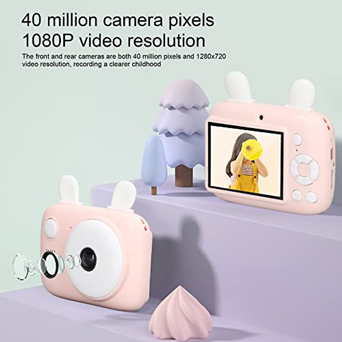 Restokki Kids Camera, 1280 * 720 Pixels Timed Shooting Children Digital Camera Mini Portable HD Selfie Camera Toys for Toddler' s Birthday Gift(Pink)