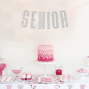 Silver Glitter Senior Banner Congrats Grad High School College Graduation Party Decorations