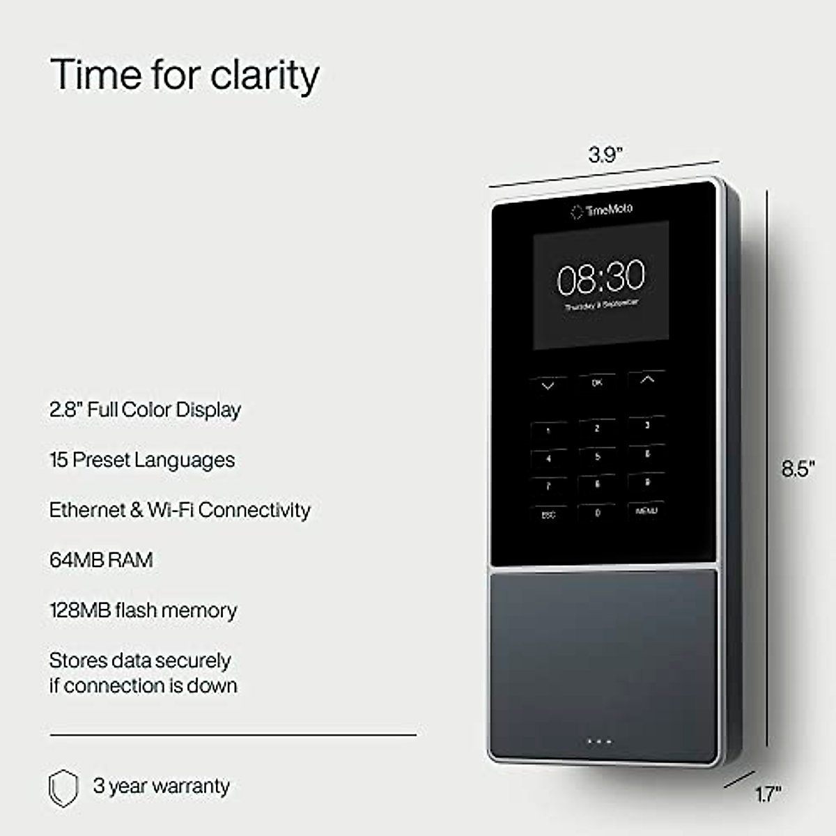 TimeMoto TM–616 Employee Time Clock With RFID and PIN Punching, Office Time Card Machine For Up to 200 Users, Clocking, Scheduling, Timesheets, Reports, Wi-Fi, App for iOS/Android, 3-Year Warranty