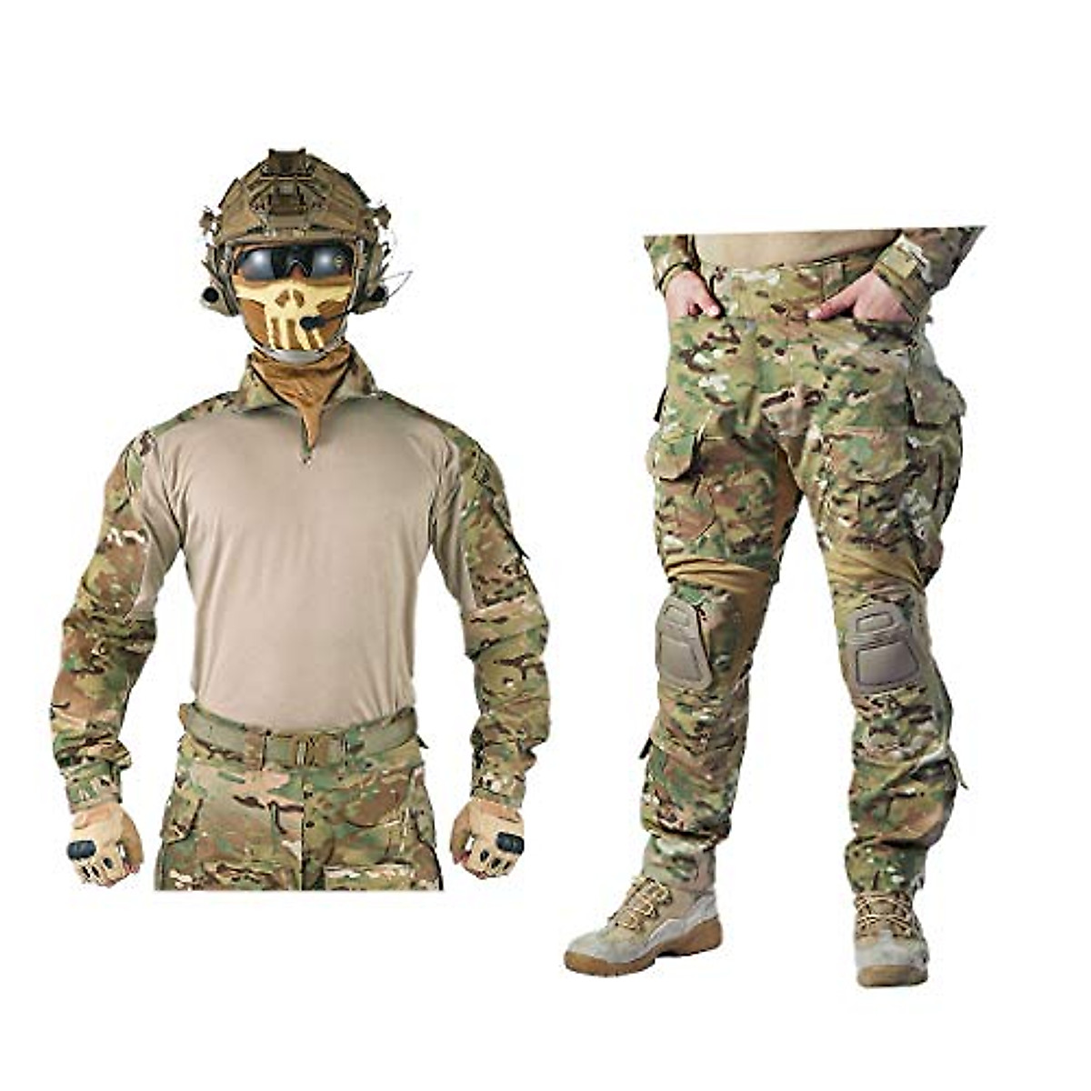 IDOGEAR Men G3 Assault Combat Uniform Set with Knee Pads Camo Camouflage Tactical Airsoft Hunting Paintball Gear (Camo, Small)