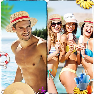 Geyoga Boater Hat, Straw Skimmer Hat, Wide Brim Boater Hat for Summer, 1920s Costume Accessories for Men and Women, Yellow