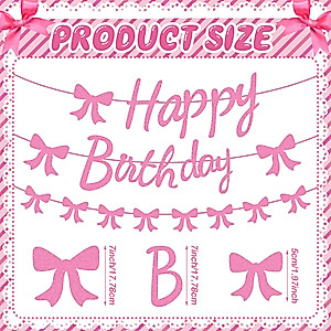 TaoBary Pink Bow Happy Birthday Decorations Glitter Pre Strung Coquette Birthday Banner Party Decorations Girl Cute Themed Birthday Party Decors for Bridal Shower Wedding Coquette Party Decor Supplies