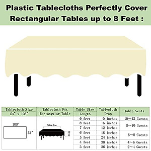 Plastic Ivory Tablecloths 3 Pack Cream Disposable Table Covers 54" x 108" Milky White Table Cloths for Bridal Shower Parties Picnic Engagements Weddings Birthdays, Fits 6 to 8 Foot Rectangle Tables