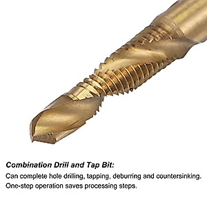 uxcell Combination Drill and Tap Bit, 1/4" Hex Shank M6 x 1 Metric Titanium Coated High Speed Steel 4341 Spiral Flute Drilling Tapping Tool Extra Long